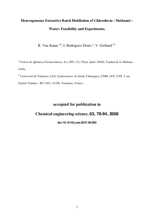 (PDF) Heterogeneous extractive batch distillation of chloroform ...