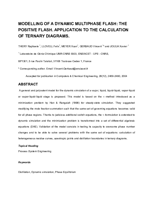 (PDF) Modelling of a dynamic multiphase flash: the positive flash: Application to the ...