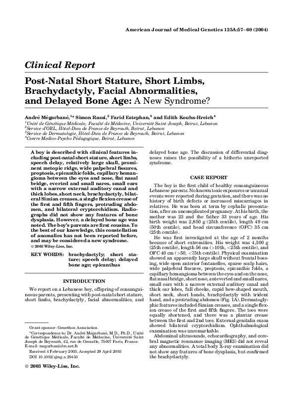 (PDF) Postnatal short stature, short limbs, brachydactyly, facial ...