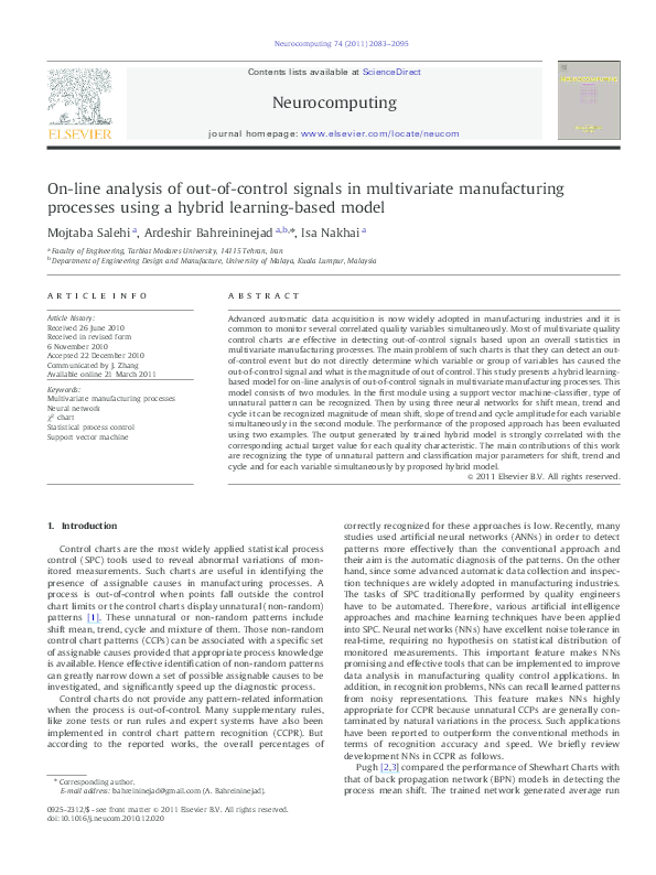 (PDF) On-line analysis of out-of-control signals in multivariate manufacturing processes using a ...