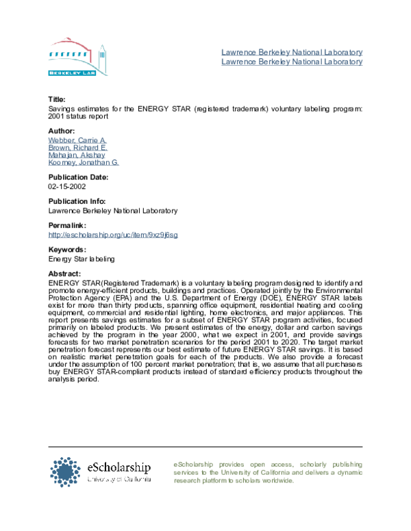 (PDF) Savings estimates for the ENERGY STAR (registered trademark ...