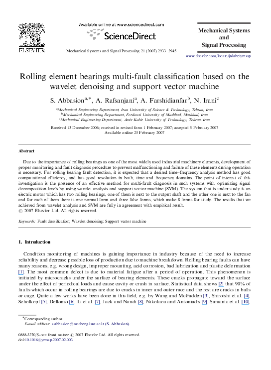 (PDF) Rolling element bearings multi-fault classification based on the wavelet denoising and ...