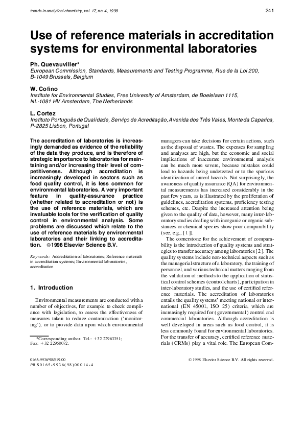 (PDF) Use of reference materials in accreditation systems for ...