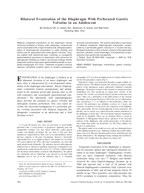 (PDF) Bilateral eventration of the diaphragm with perforated gastric ...