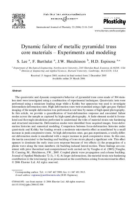 (PDF) Dynamic failure of metallic pyramidal truss core materials – Experiments and modeling