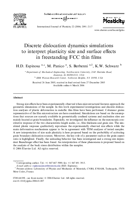 Pdf Discrete Dislocation Dynamics Simulations To Interpret Plasticity Size And Surface Effects
