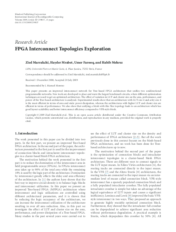 (PDF) FPGA Interconnect Topologies Exploration