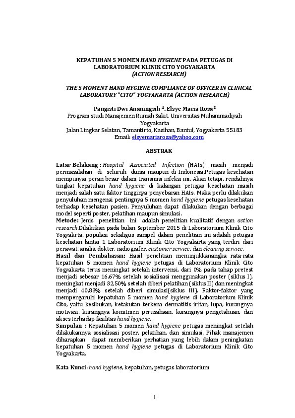 (PDF) KEPATUHAN 5 MOMEN HAND HYGIENE PADA PETUGAS DI LABORATORIUM KLINIK CITO YOGYAKARTA (ACTION ...