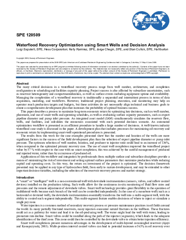 (PDF) Waterflood Recovery Optimization Using Intelligent Wells and Decision Analysis