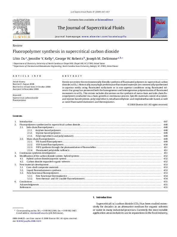 (PDF) Fluoropolymer synthesis in supercritical carbon dioxide