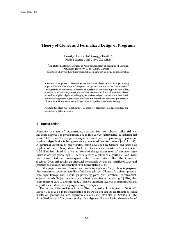 (PDF) Theory of Clones and Formalized Design of Programs