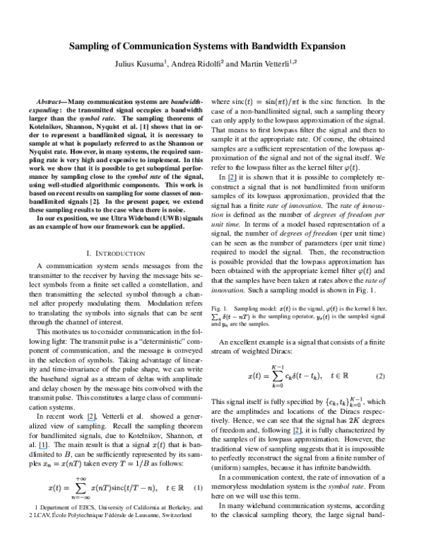 (PDF) Sampling of communication systems with bandwidth expansion