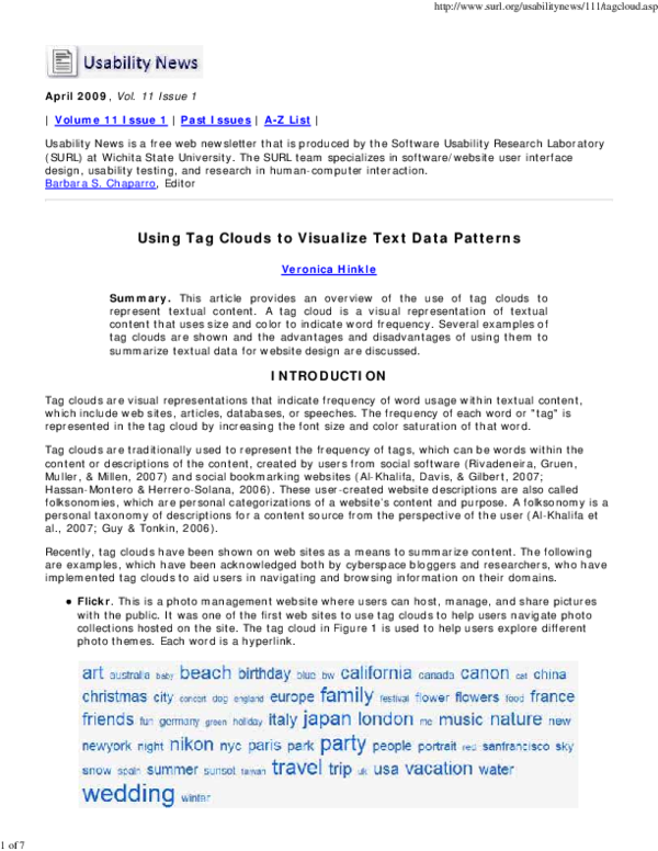 (PDF) Using Tag Clouds to Visualize Text Data Patterns