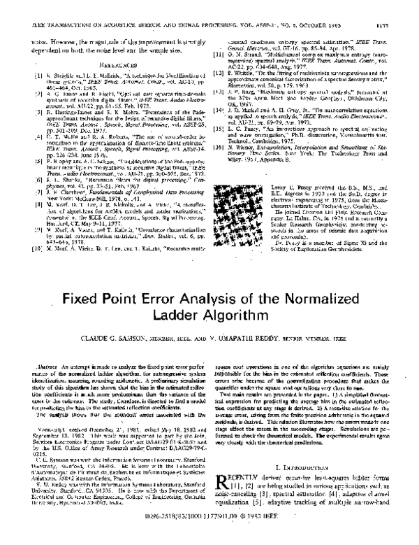 Pdf Fixed Point Error In Ladder Algorithm Analysis