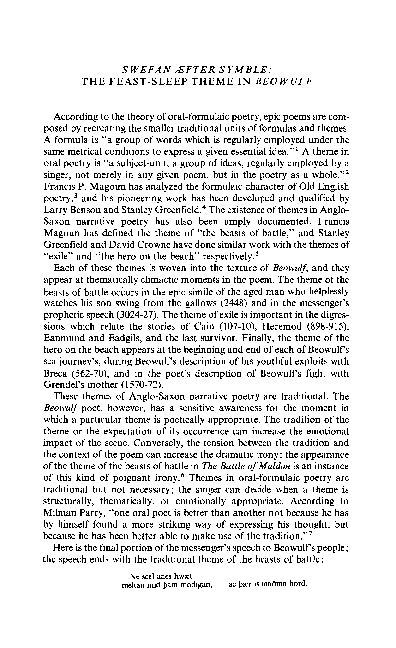 (PDF) Swefan æfter symble: The feast-sleep theme in Beowulf