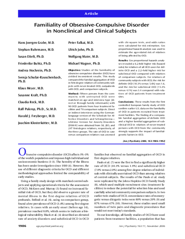 (PDF) Familiality of Obsessive-Compulsive Disorder in Nonclinical and ...