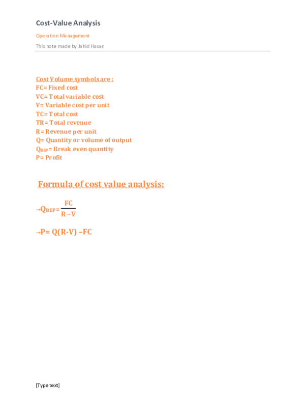 (PDF) Cost-Value Analysis