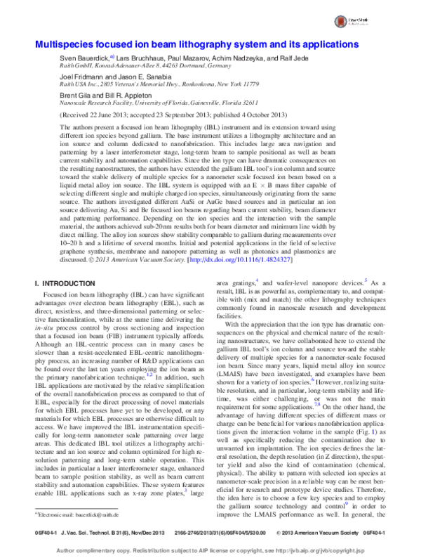 (PDF) Multispecies focused ion beam lithography system and its ...