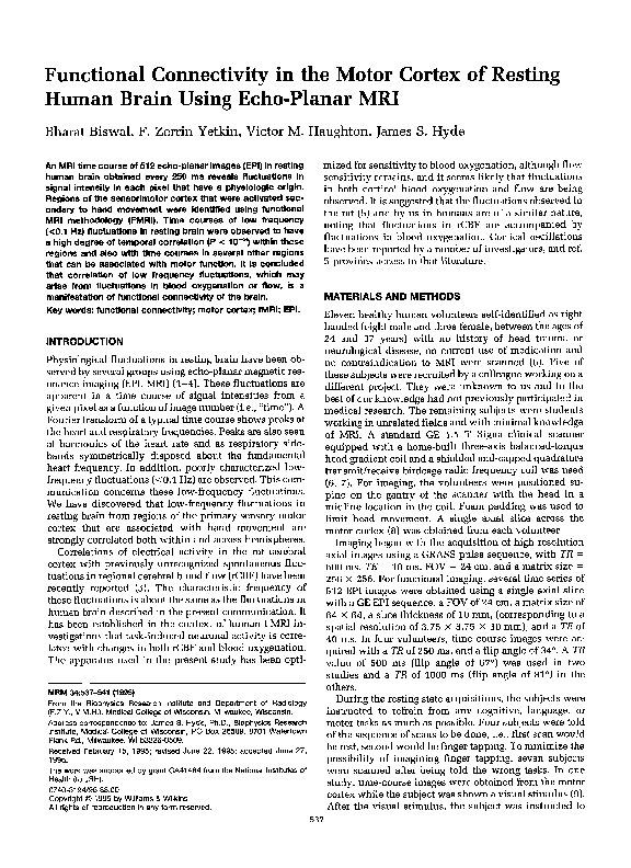 (PDF) Functional connectivity in the motor cortex of resting human ...