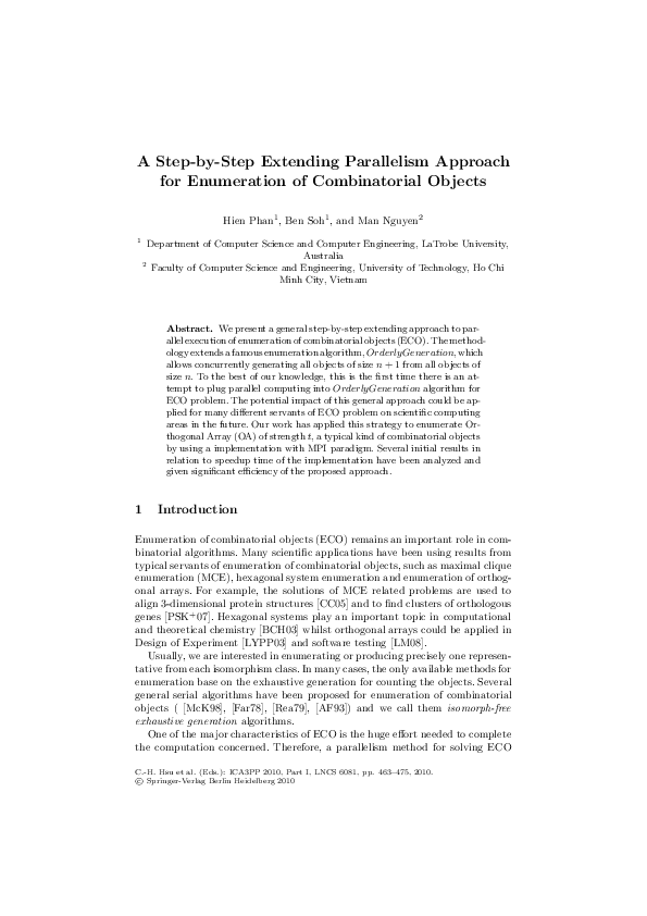 Pdf A Step By Step Extending Parallelism Approach For Enumeration Of Combinatorial Objects