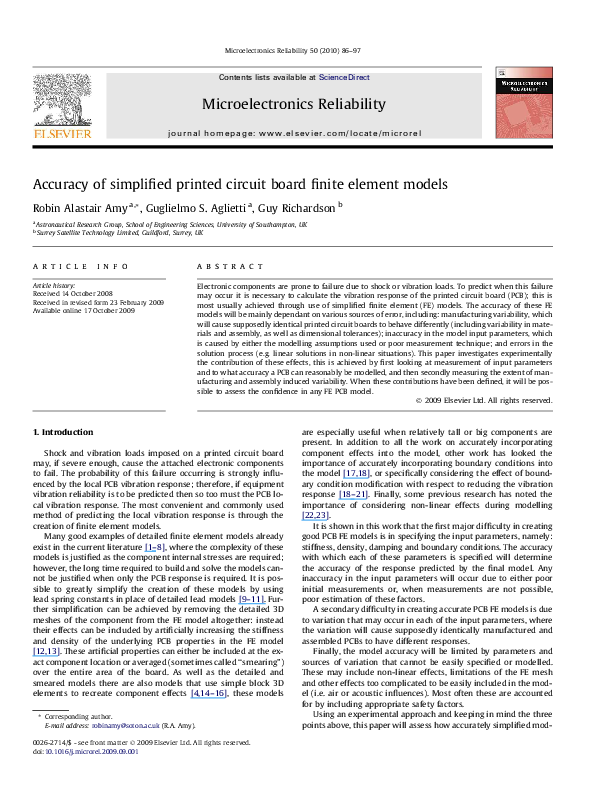 (PDF) Accuracy of simplified printed circuit board finite element models