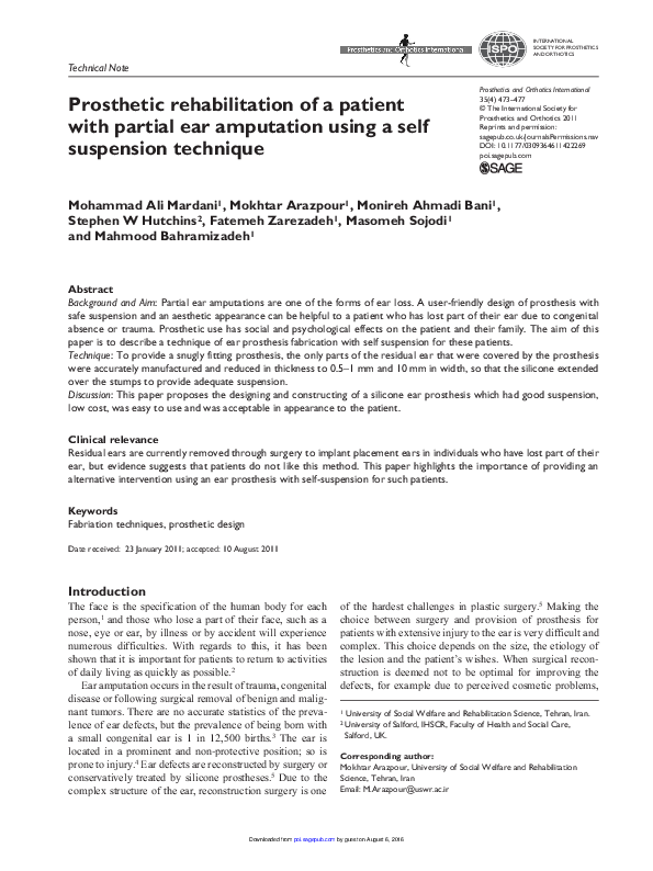 (PDF) Prosthetic rehabilitation of a patient with partial ear ...