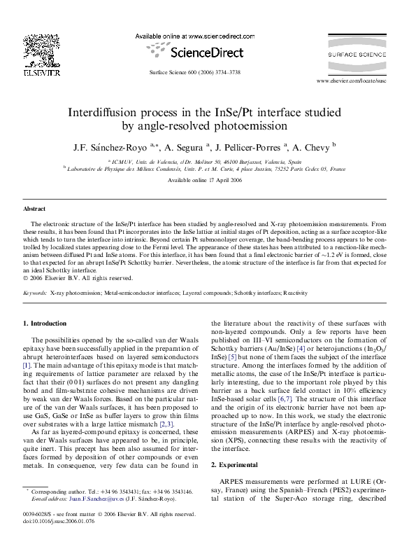(PDF) Interdiffusion process in the InSe/Pt interface studied by angle ...
