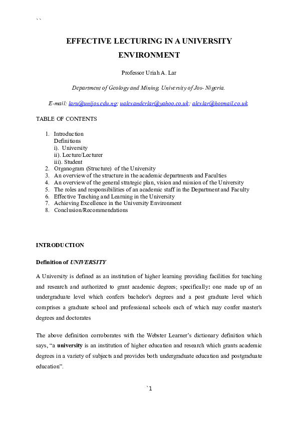 (DOC) Effective Lecturing in a University Environment
