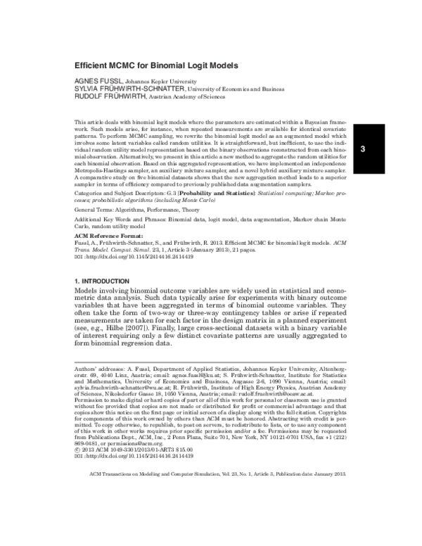 (PDF) Efficient MCMC for Binomial Logit Models