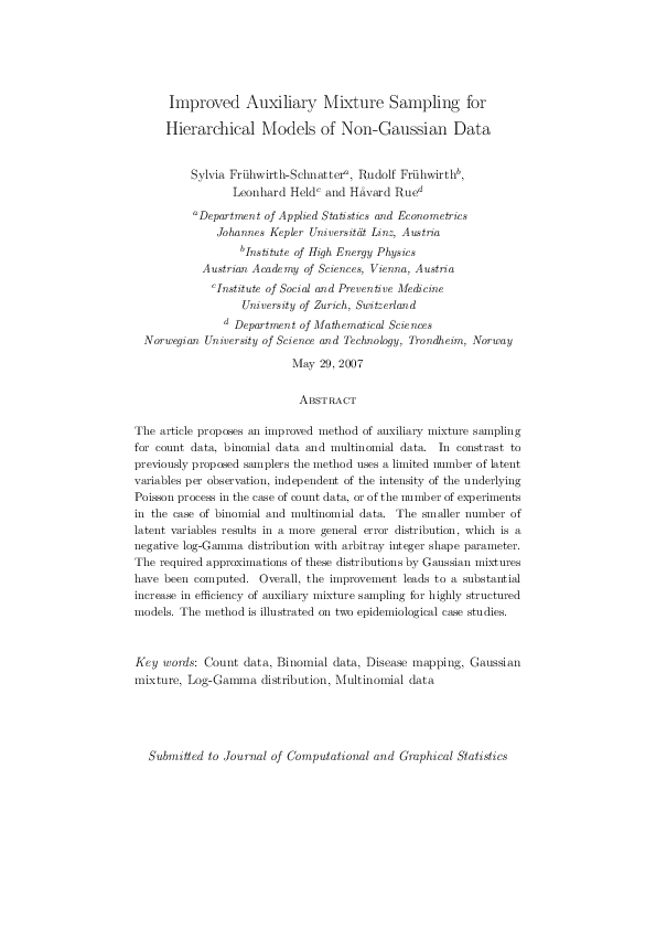 Pdf Improved Auxiliary Mixture Sampling For Hierarchical Models Of Non Gaussian Data