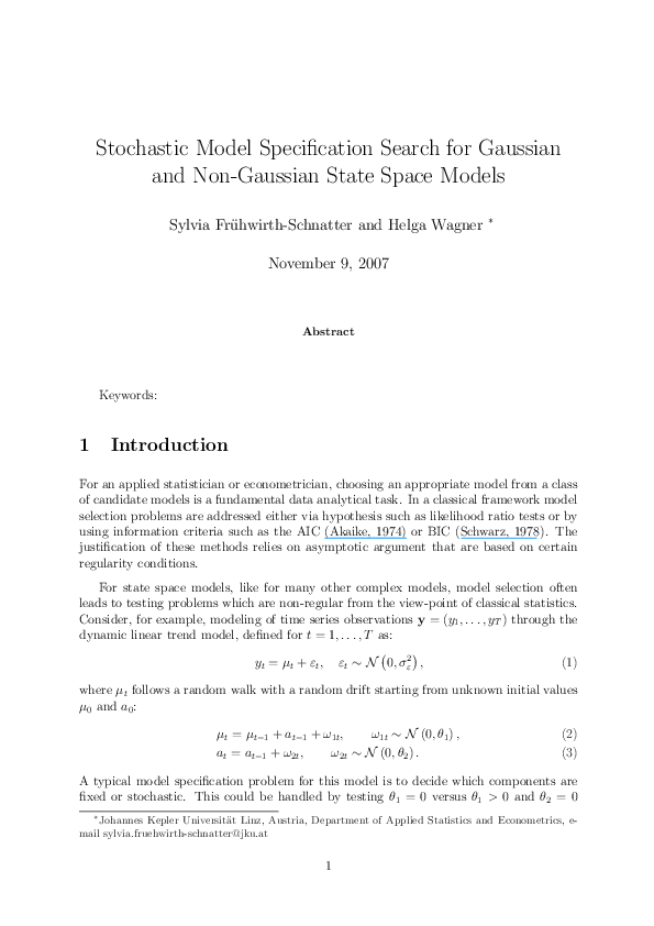 Pdf Stochastic Model Specification Search For Gaussian And Partial Non Gaussian State Space