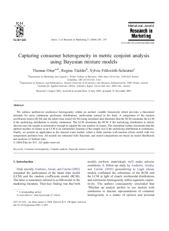 (PDF) Capturing consumer heterogeneity in metric conjoint analysis ...