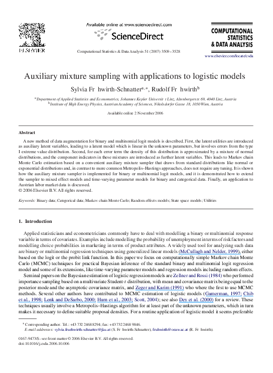Pdf Auxiliary Mixture Sampling With Applications To Logistic Models Sylvia Frühwirth