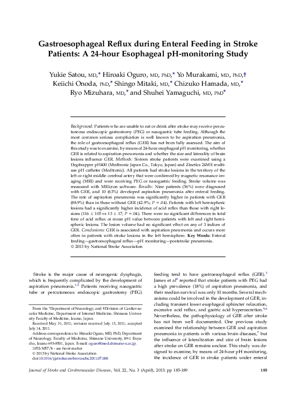 (PDF) Gastroesophageal Reflux during Enteral Feeding in Stroke Patients ...