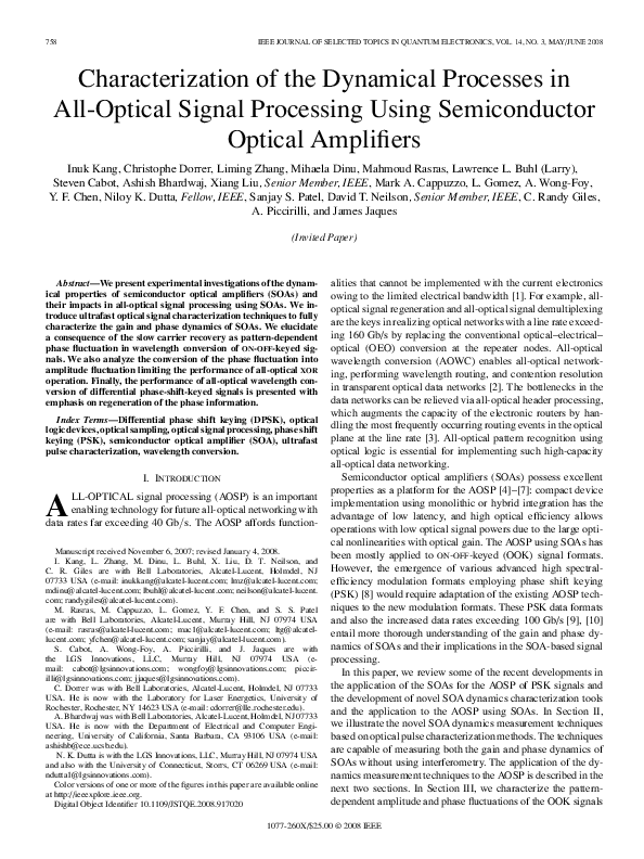 (PDF) Characterization of the Dynamical Processes in All-Optical Signal Processing Using ...