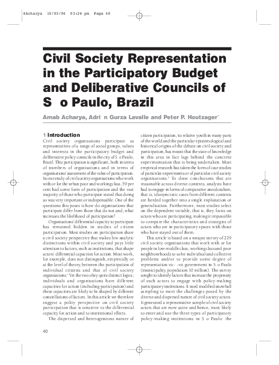 (PDF) Civil Society Representation in the Participatory Budget and ...