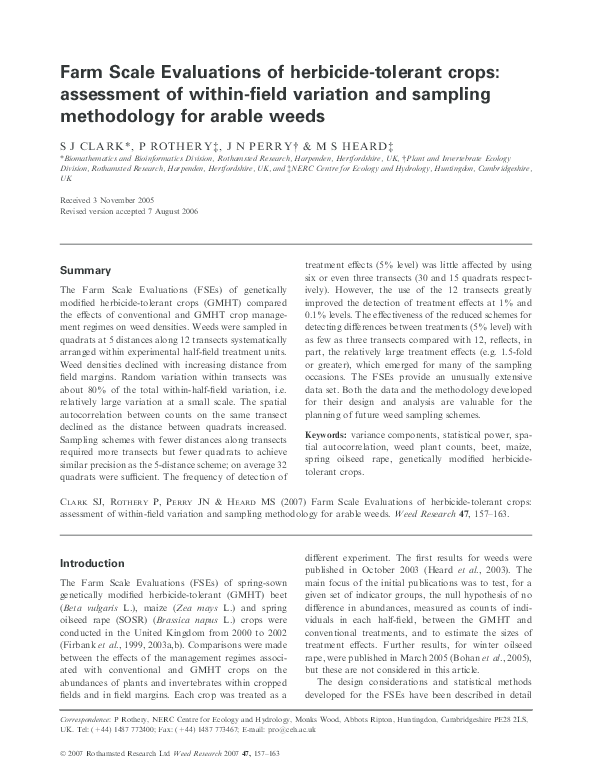 (PDF) Farm Scale Evaluations of herbicide-tolerant crops: assessment of ...