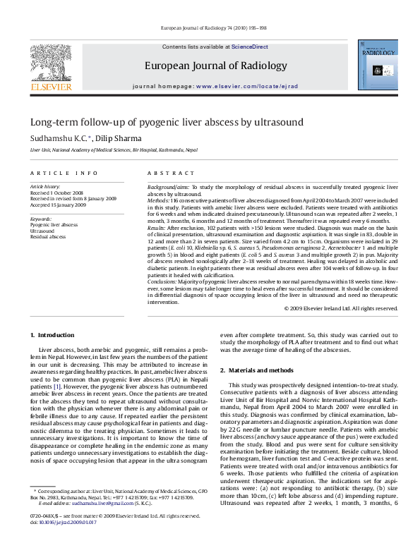 (PDF) Long-term follow-up of pyogenic liver abscess by ultrasound