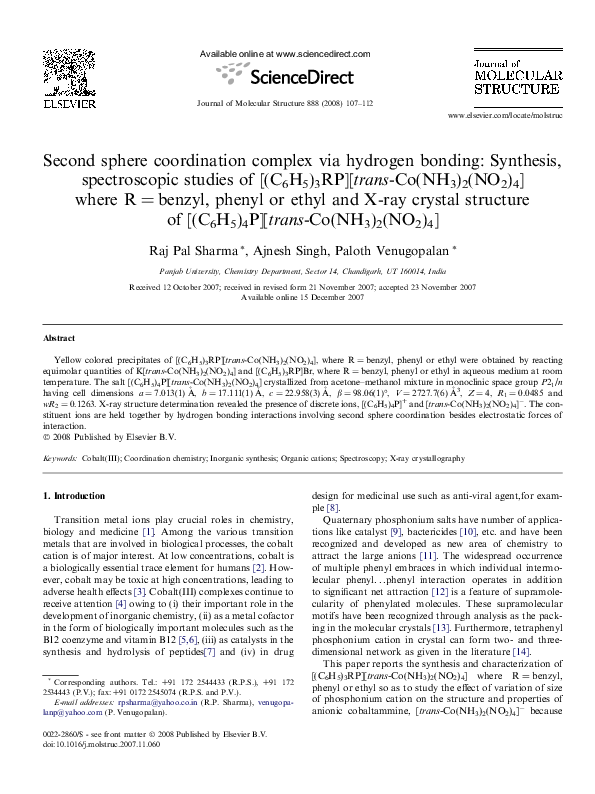 (PDF) Second-sphere coordination complex via hydrogen bonding ...