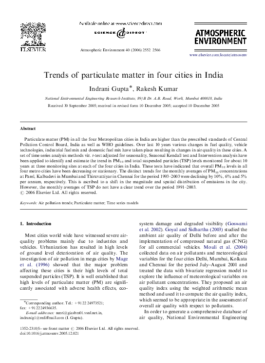 (PDF) Trends of particulate matter in four cities in India
