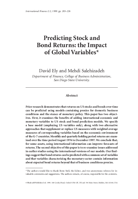 (PDF) Predicting Stock and Bond Returns: The Impact of Global Variables