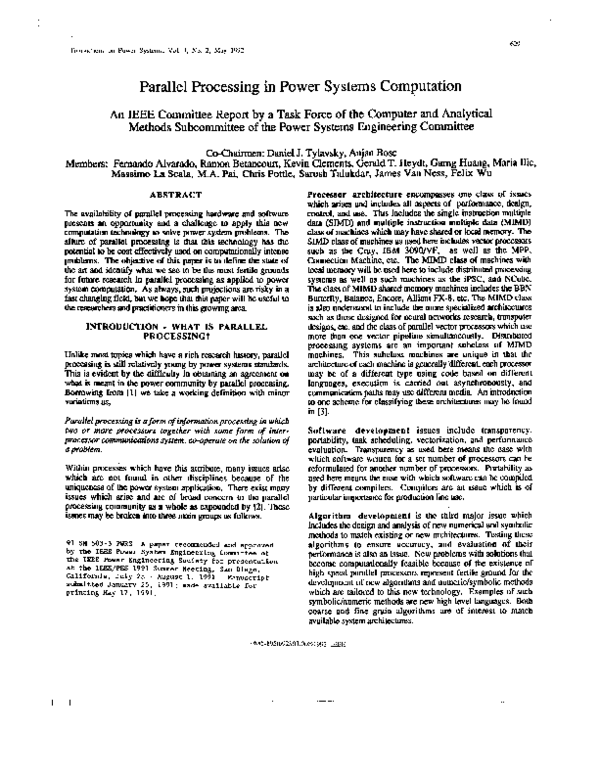 Pdf Parallel Processing In Power Systems Computation