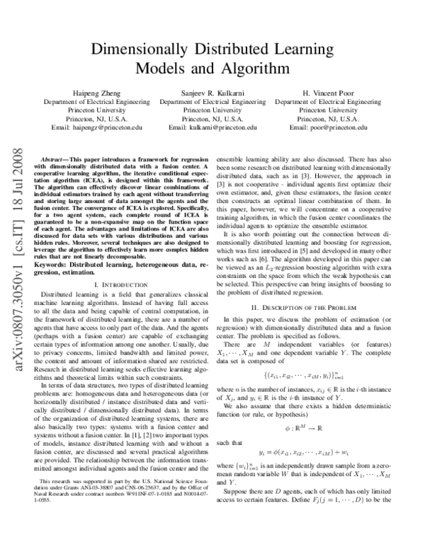 (PDF) Dimensionally Distributed Learning: Models and Algorithm