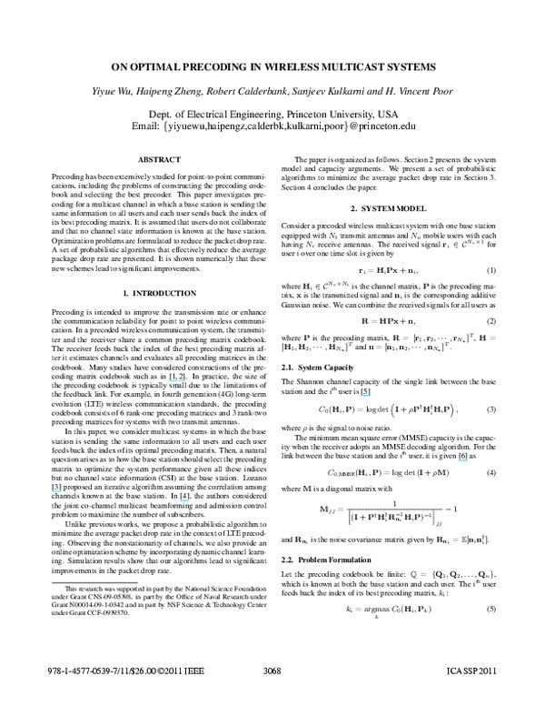 Pdf On Optimal Precoding In Wireless Multicast Systems