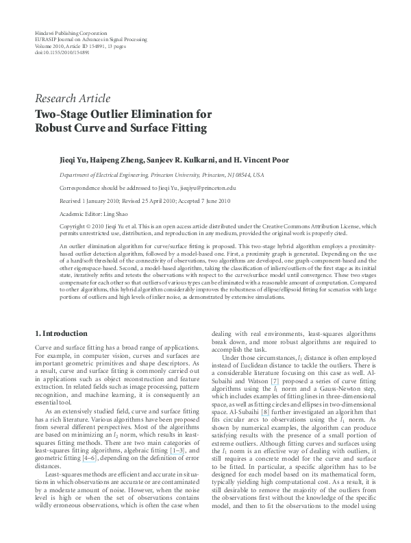 (PDF) Two-Stage Outlier Elimination for Robust Curve and Surface Fitting