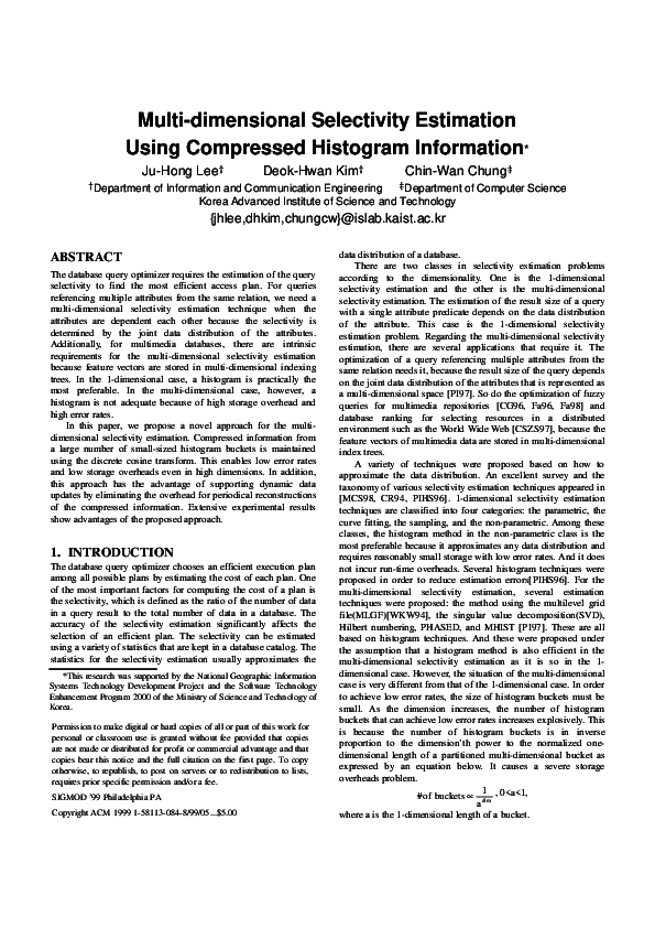 Pdf Multidimensional Selectivity Estimation Using Compressed