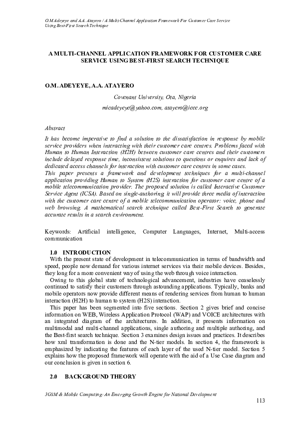 (PDF) Implementation of a Multi-Channel Application for Customer Care ...
