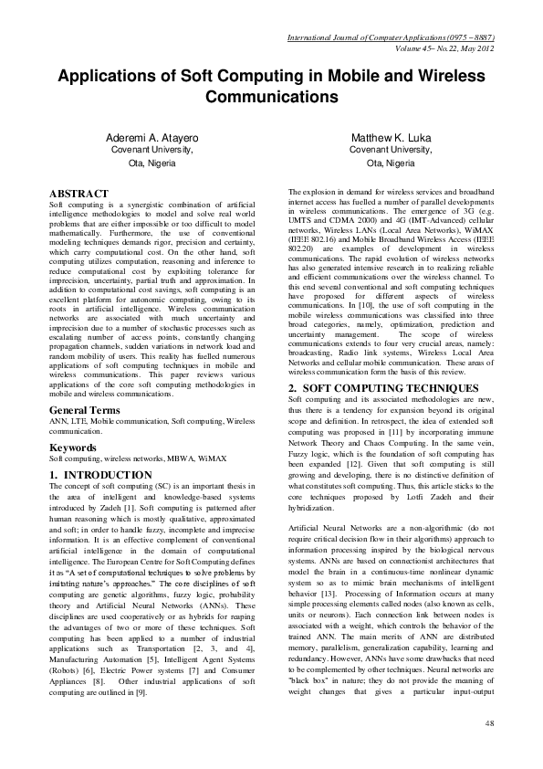 (PDF) Applications of Soft Computing in Mobile and Wireless Communications