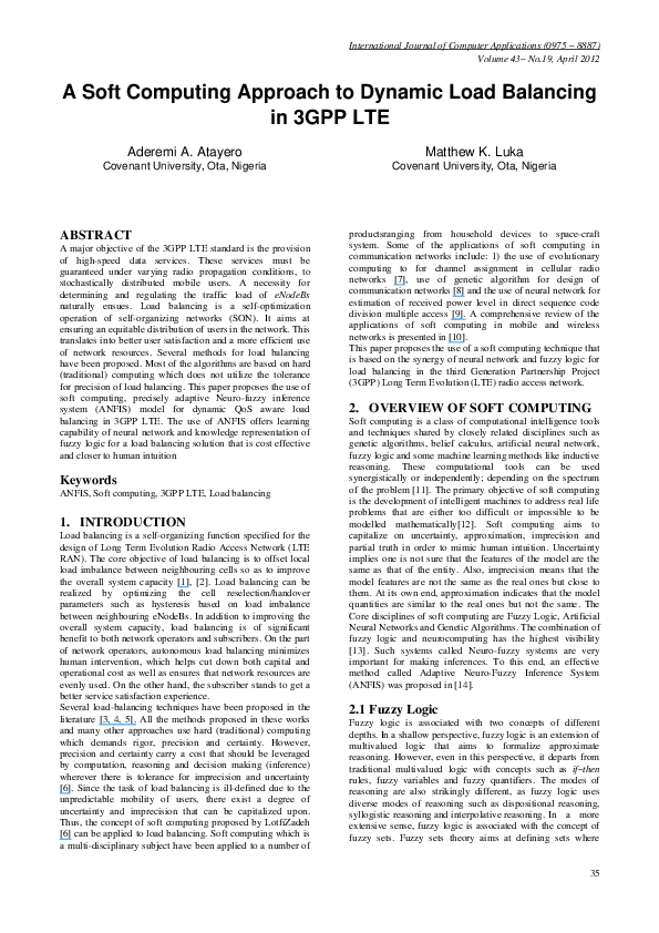 (PDF) A Soft Computing Approach to Dynamic Load Balancing in 3GPP LTE
