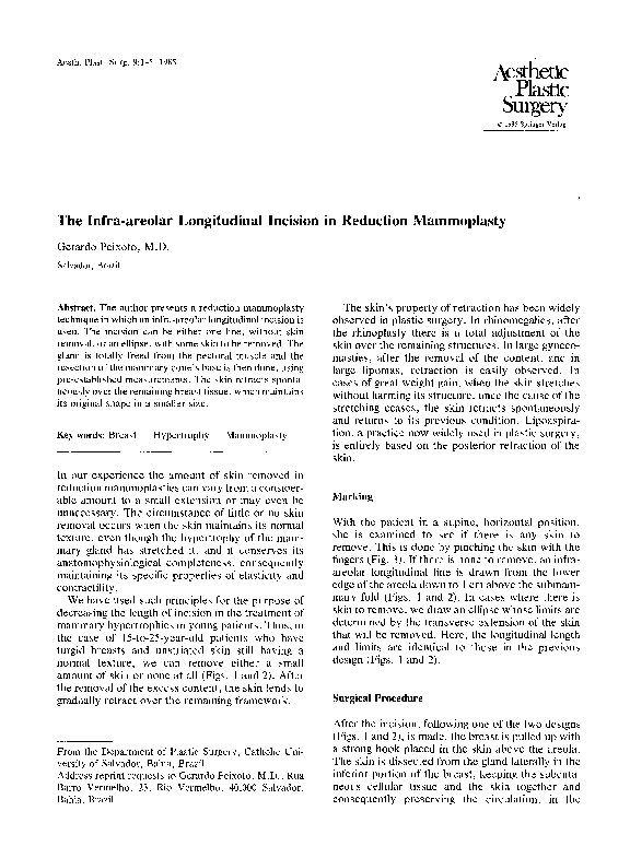 (PDF) The infra-areolar longitudinal incision in reduction mammoplasty